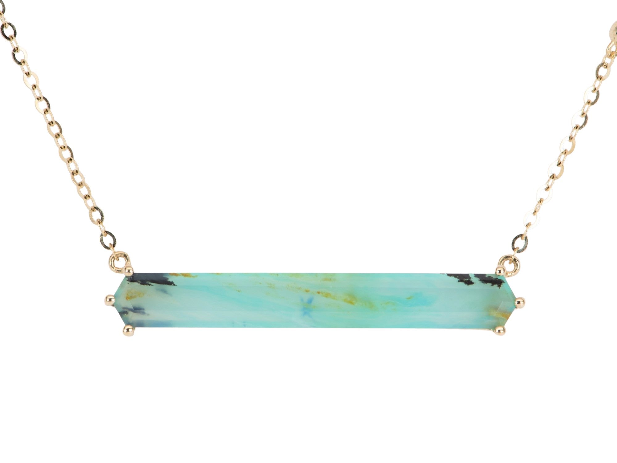 3.07ct Elongated Hexagon Peruvian Blue Opal Necklace 14K Gold R4397 ...