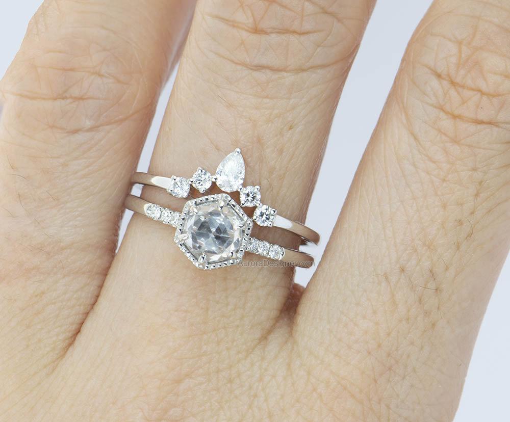 Aurora Designer - Round & Pear Shape Diamond Ring 14K Gold Crown ...