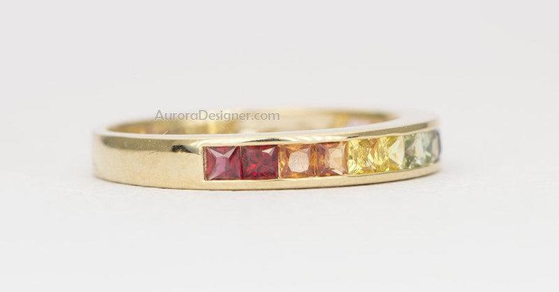 Aurora Designer - Square Rainbow Sapphire Channel Set 3mm 14K Gold ...